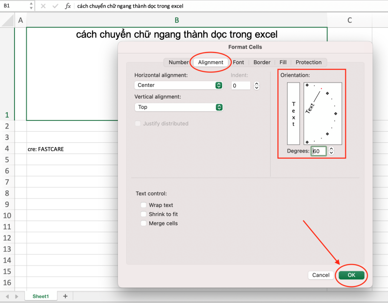 Hướng dẫn cách chuyển chữ ngang thành dọc trong Excel cực dễ